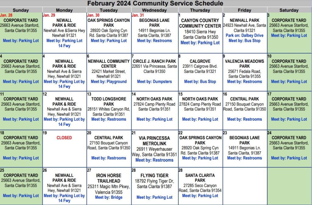 Community Service Schedule - City of Santa Clarita